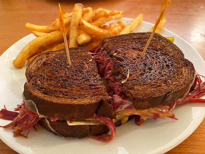 A Reuben sandwich that doesn't mess around &ndash; the kind that makes you wonder if you should cancel your afternoon plans and order another.
