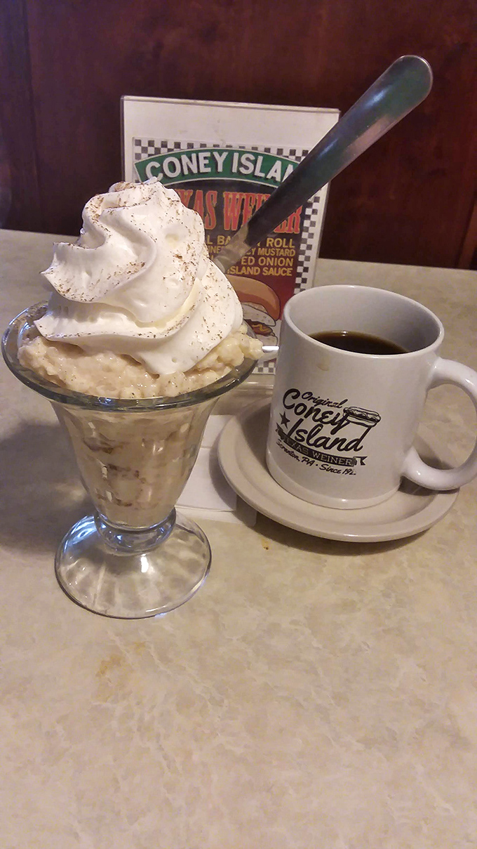 Rice pudding and coffee&mdash;the perfect finale to a Coney Island feast. Simple desserts that somehow taste better in these surroundings.