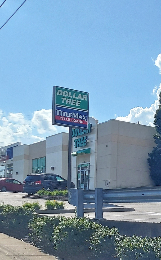 Under brilliant Tennessee blue skies, the Dollar Tree sign stands as a beacon of budget-friendly possibilities. A modern-day treasure map marker for the savvy shopper.