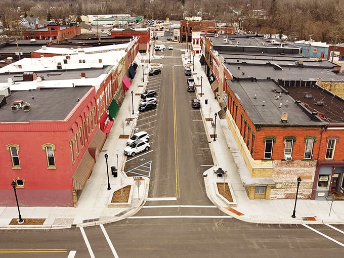 Downtown Allegan from above reveals the perfect grid of a thoughtfully planned small town &ndash; where history and modern life coexist in brick-lined harmony.