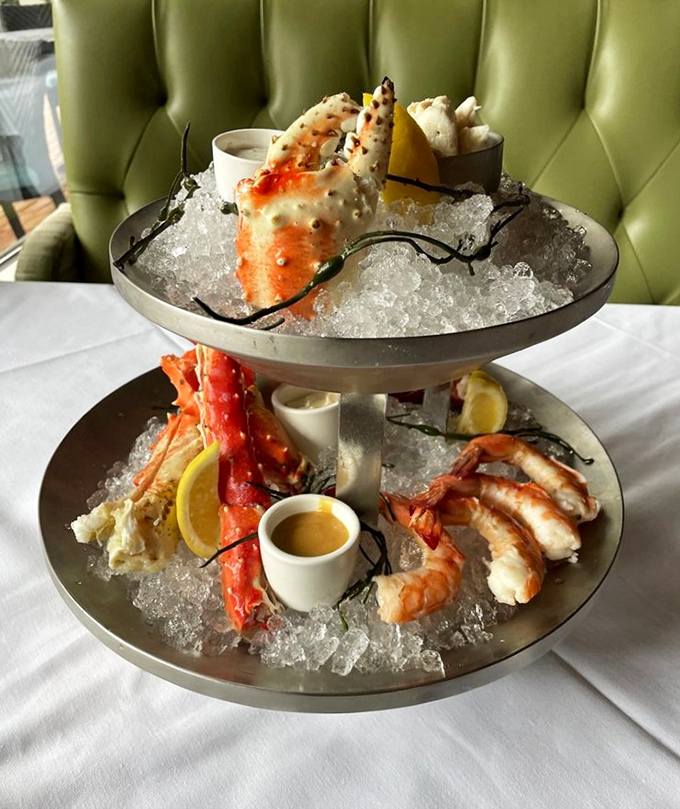 The seafood tower arrives like Neptune's personal offering&mdash;a multi-tiered monument to oceanic delights that makes neighboring tables instantly jealous.