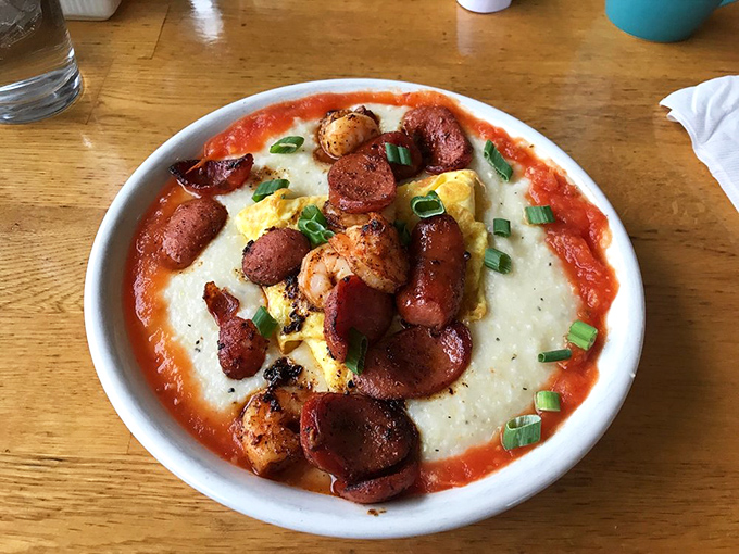Shrimp and grits surrounded by a moat of spicy sauce&mdash;Southern comfort that's traveled north and picked up some Midwestern hospitality along the way.