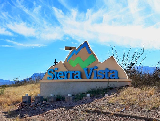 Sierra Vista's welcome sign promises mountain views and affordable living in Arizona's hidden gem. 