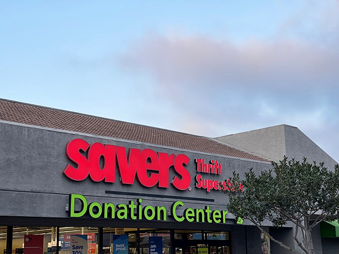 Evening light bathes the building like a beacon calling all bargain hunters to retail paradise.