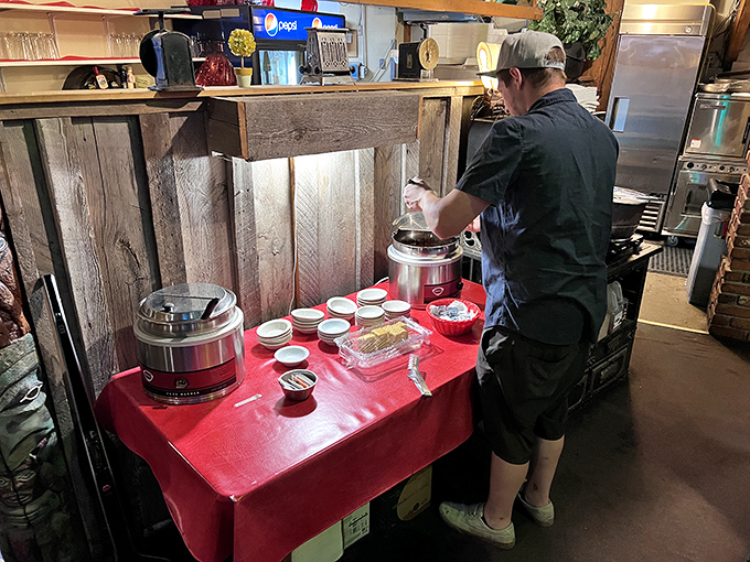 Behind every great steak is a dedicated team. The salad bar setup might not be glamorous work, but it's an essential prelude to the meat symphony to follow.