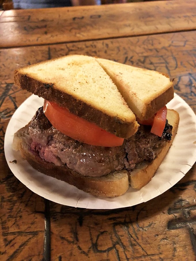 The burger in its natural habitat&mdash;simple, unadorned, and perfect. No filters needed when the subject is this photogenic and delicious.