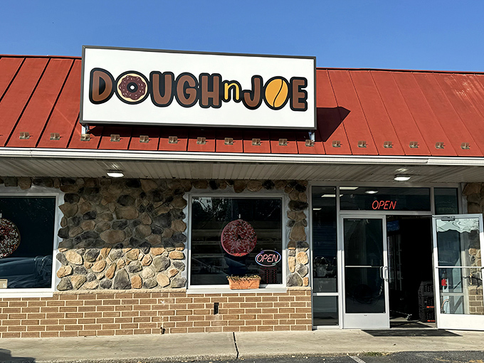 Morning sunshine bathes the storefront in golden light, as if nature itself is highlighting Pennsylvania's temple of fried dough for hungry passersby.