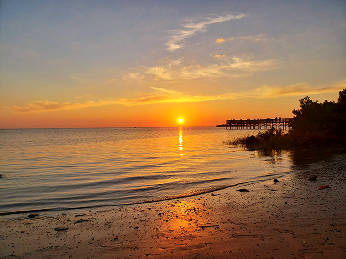 As the sun melts into the Gulf, Fort Island Beach delivers the kind of sunset that makes you forget to check your phone.