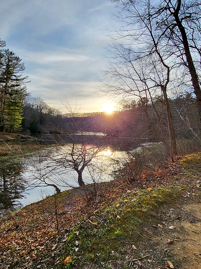 The day's grand finale: sunset paints the winter sky in watercolor hues. Even in the coldest months, Lake Hope delivers moments of pure magic.