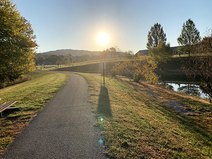 Sunset over Boonsboro's walking paths offers that golden-hour magic that makes amateur photographers look like professionals and professionals look like magicians.