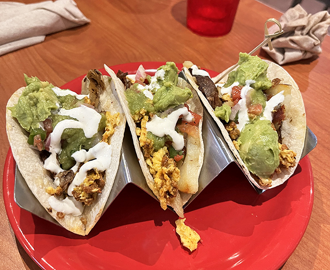 Breakfast tacos that make you question why we ever limited tacos to lunch and dinner. A trio of morning joy topped with avocado and endless possibility.