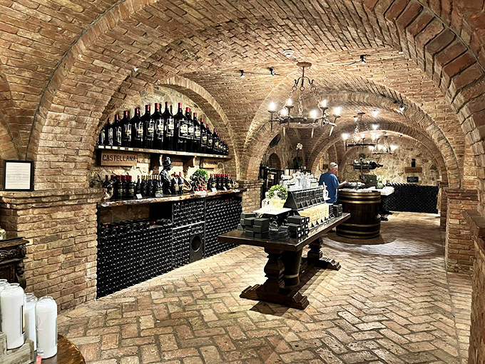 The tasting room's brick arches create a cathedral-like atmosphere for wine worship. Even non-believers leave as devoted converts to California vino.