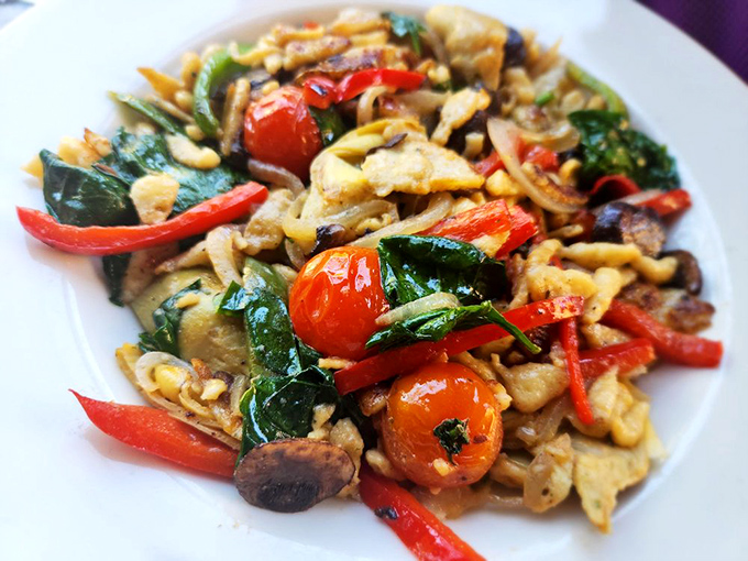 This colorful vegetarian sp&auml;tzle proves that German cuisine isn't all about meat&mdash;it's a garden party of vegetables dancing with those delightful little egg noodles.