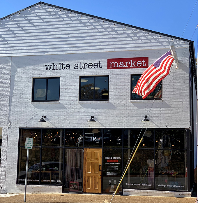 White Street Market stands crisp against the blue Tennessee sky, a modern take on small-town shopping where local meets lovely.