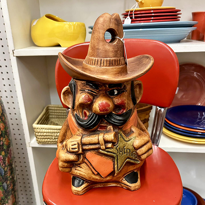 This ceramic sheriff doesn't just guard your knickknacks&mdash;he's giving you the side-eye for even considering that mass-produced decor at the mall.