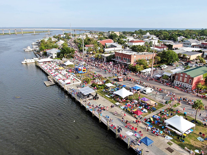 From above, Apalachicola's waterfront festival showcases why this town knows how to celebrate its coastal heritage with community spirit.