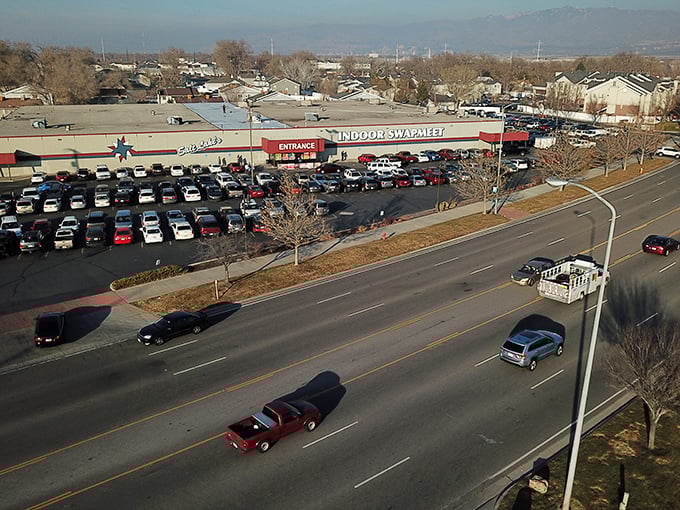 From above, the swap meet resembles a retail island in an asphalt sea, a destination worth the journey for treasure seekers.