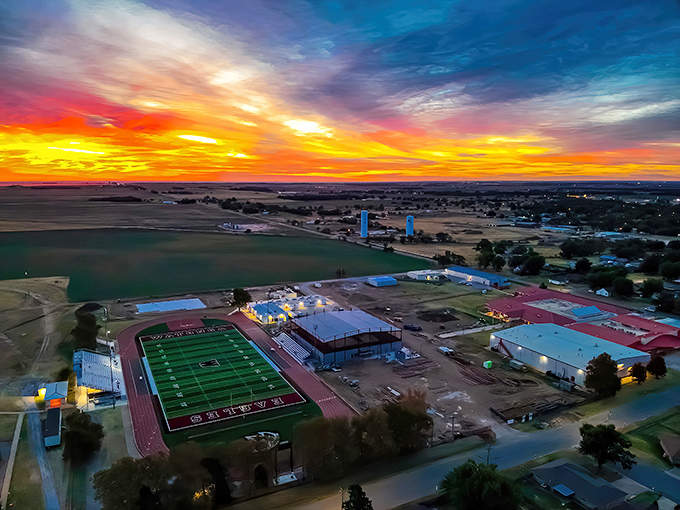 Sunset bathes Watonga in golden light, illuminating a small town where modest homes and big skies create retirement paradise without the paradise price tag.