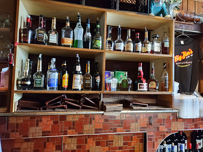A well-stocked bar that says, "We've got what you need"&mdash;no mixologists or craft cocktail menus required. Just honest pours for honest folks.