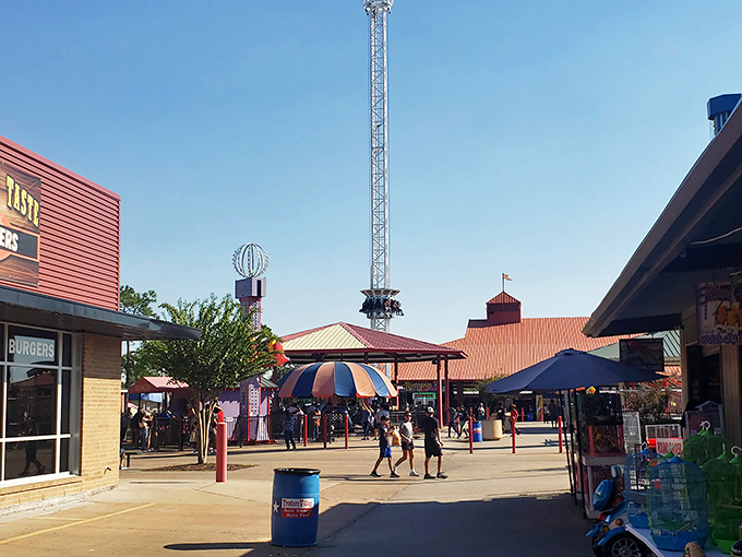 The skyline of rides and attractions reminds visitors that Traders Village isn't just a marketplace &ndash; it's a full-day adventure for the whole family.