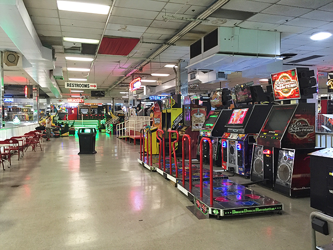 The arcade area&mdash;where shopping-weary partners and children disappear for hours while you continue your treasure quest uninterrupted.