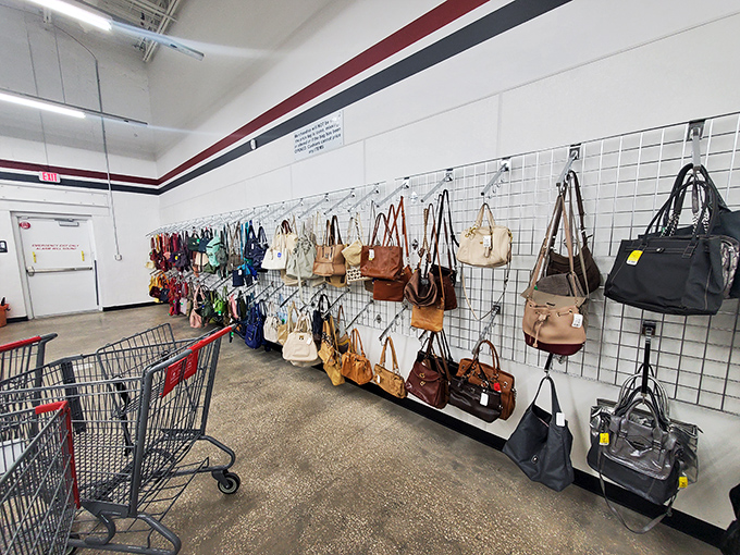Handbag heaven for the accessory obsessed! This wall of possibilities proves that arm candy doesn't have to cost an arm and a leg when you shop secondhand.