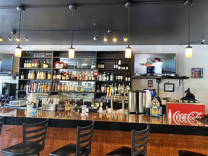 A well-stocked bar ready to provide liquid courage for tackling those intimidating crab clusters. Because cracking shells is thirsty work!