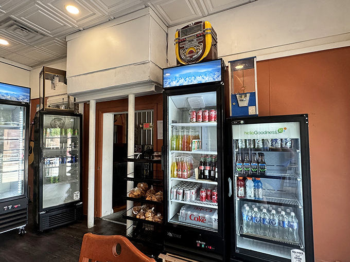 The beverage coolers stand ready - unsung heroes ensuring your thirst doesn't interrupt the serious business of fried chicken appreciation.