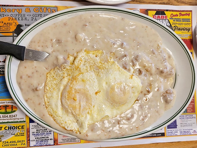 Biscuits and gravy with a sunny-side-up egg &ndash; the breakfast equivalent of finding money in your winter coat pocket: unexpected joy on a plate.