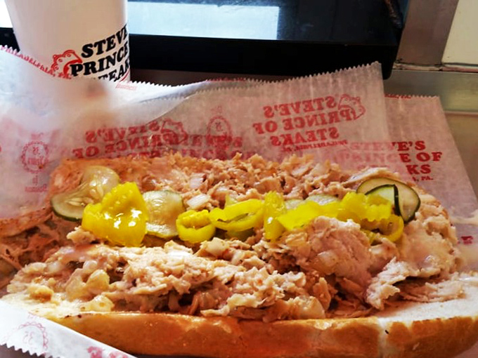 The chicken cheesesteak&mdash;lighter but no less regal. Tender poultry adorned with peppers and cheese proves that alternative royalty can rule just as well.