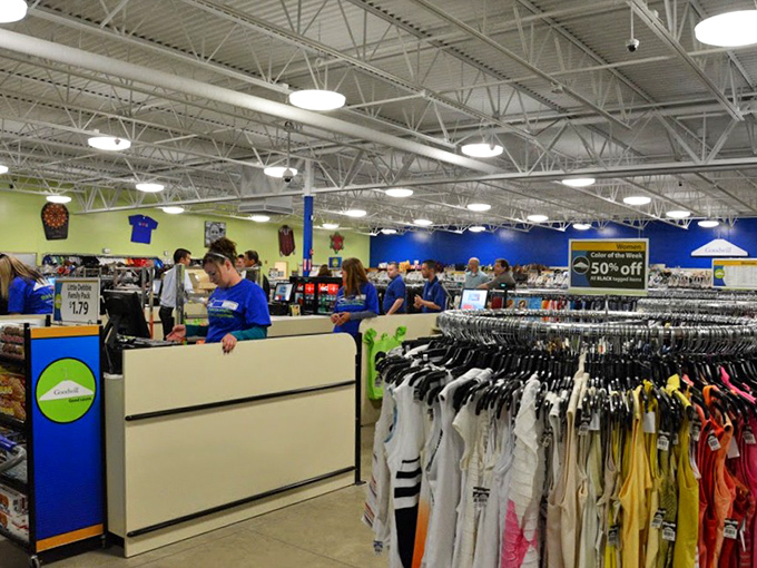The checkout area buzzes with activity as treasures find new homes. The final step in the thrifting adventure&mdash;victory at the register!