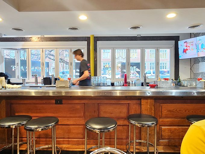The counter at HangOverEasy—where breakfast dreams come true and the staff moves with the choreographed precision of breakfast ballet dancers.
