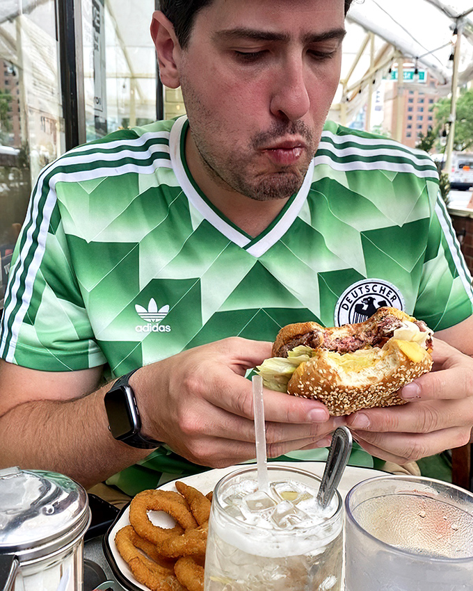 That moment when you're about to take the first bite of a perfect burger, and the world momentarily stops. Pure diner bliss.