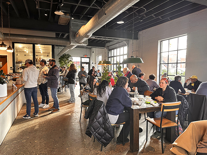 The weekend crowd at Fox in the Snow – a united nations of food enthusiasts willing to wait for excellence while plotting their pastry strategies.
