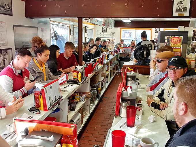 The counter isn't just full&mdash;it's a cross-section of Indiana life, where students, professors, and locals share space and stories over coffee.