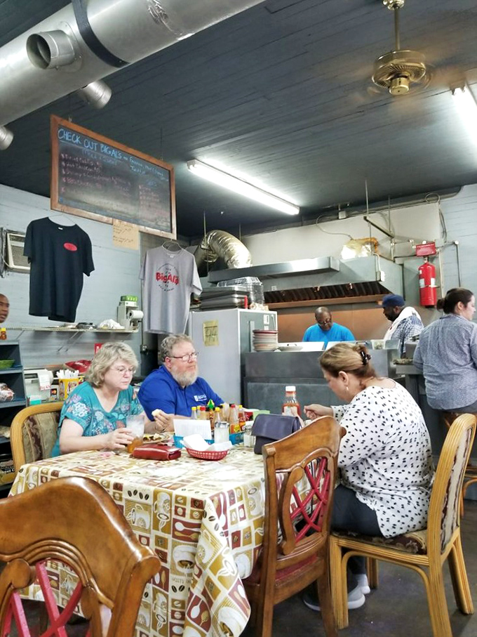 The true measure of any great diner: tables filled with people too busy enjoying their food to be distracted by phones or anything else.