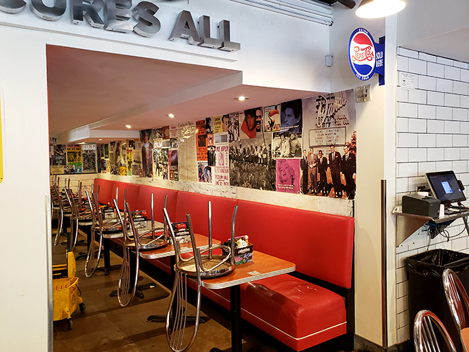 Retro diner meets modern hangout. Those red vinyl booths have heard more weekend war stories than a barber shop on Monday morning.