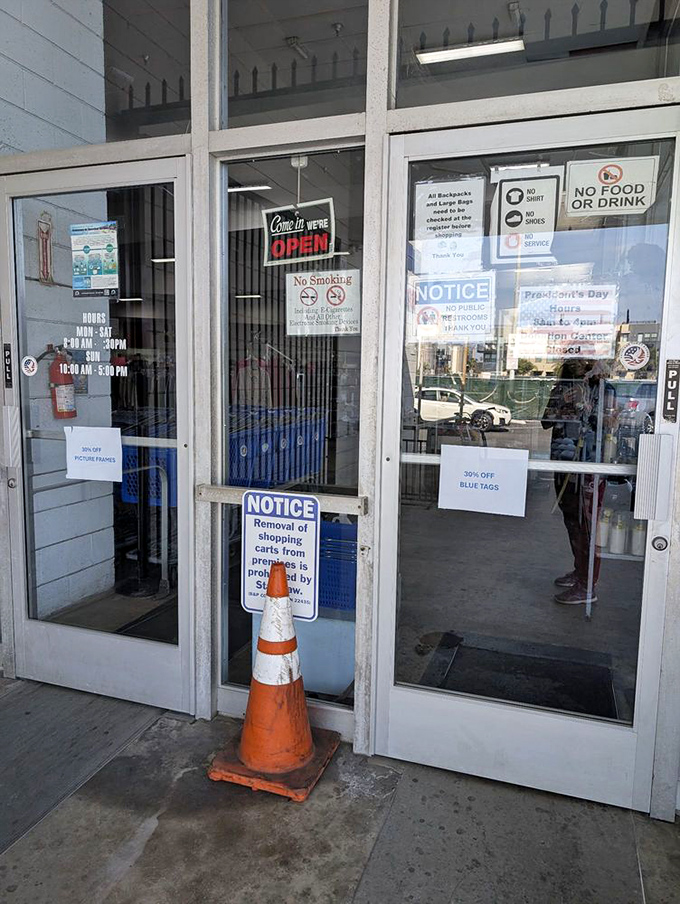 The entrance welcomes treasure hunters with glass doors that reveal the retail adventure waiting just beyond.