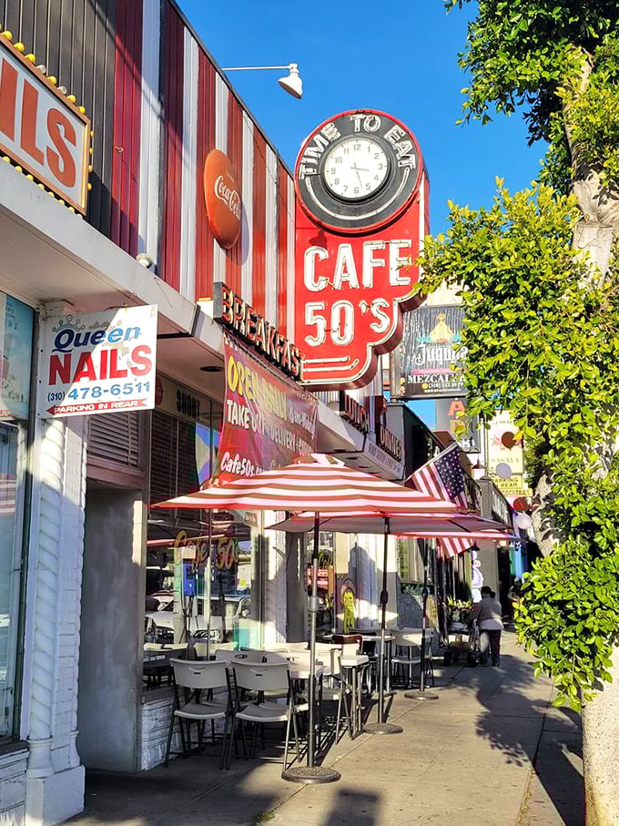 "Time to Eat" isn't just a clock&mdash;it's a philosophy. The neon glow of Cafe 50's sign is Los Angeles' most honest dinner invitation.