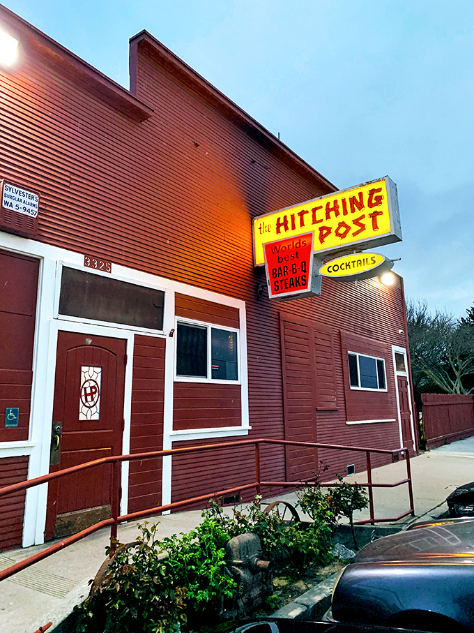 The neon sign glows like a carnivore's North Star, guiding hungry pilgrims to what may be the most worth-it destination in Central California.