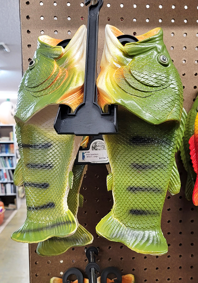 Fish slippers that make a splash! These quirky green creations prove that vintage shopping isn't just about treasures – it's about finding the unexpected laugh.