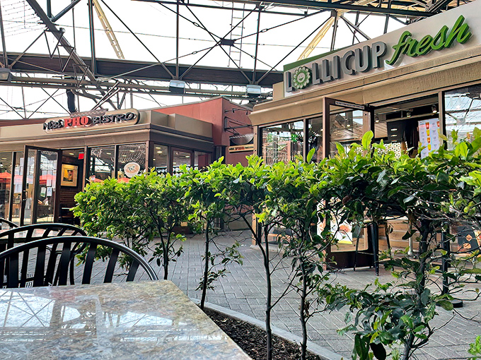 The food court beckons with promises of sustenance, fueling shoppers for another round of bargain hunting in this retail fortress.