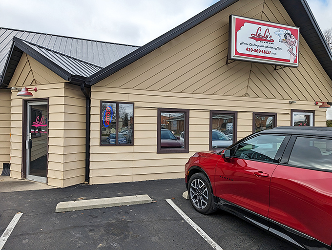 The entrance to breakfast paradise. That red car is probably driven by someone who knows the secret handshake to get the best table.