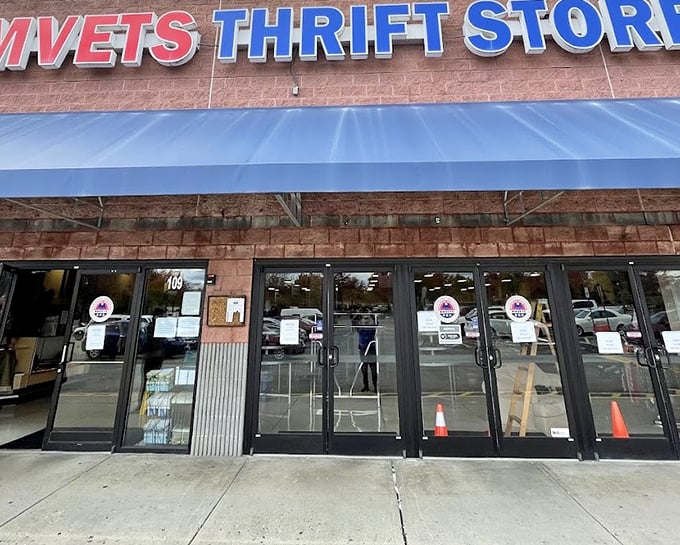 The gateway to thrifting adventures stands ready. Behind these doors, bargain hunters find treasures that retail shoppers will never know.