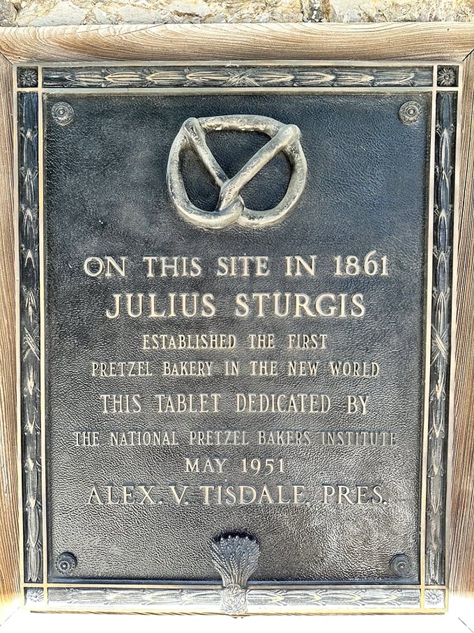 The official marker that proves you're standing on hallowed ground for carb enthusiasts. America's pretzel story started right here in 1861.