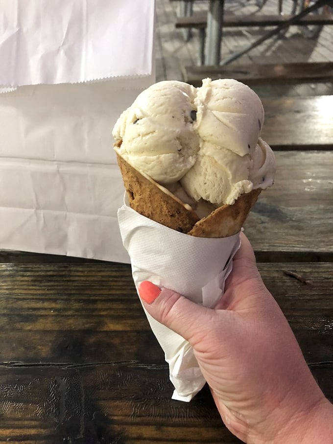 Ice cream served in a waffle cone because Thomas knows that some experiences deserve the full royal treatment.