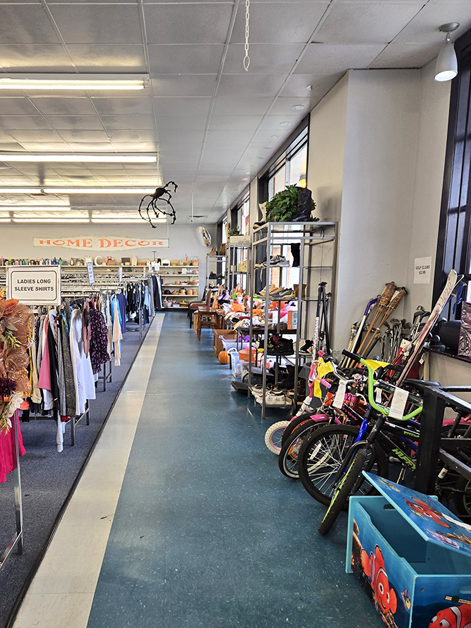 The perfect retail feng shui&mdash;clothing on the left, sporting goods on the right, and endless possibilities in between. The blue floor guides you through wonderland.