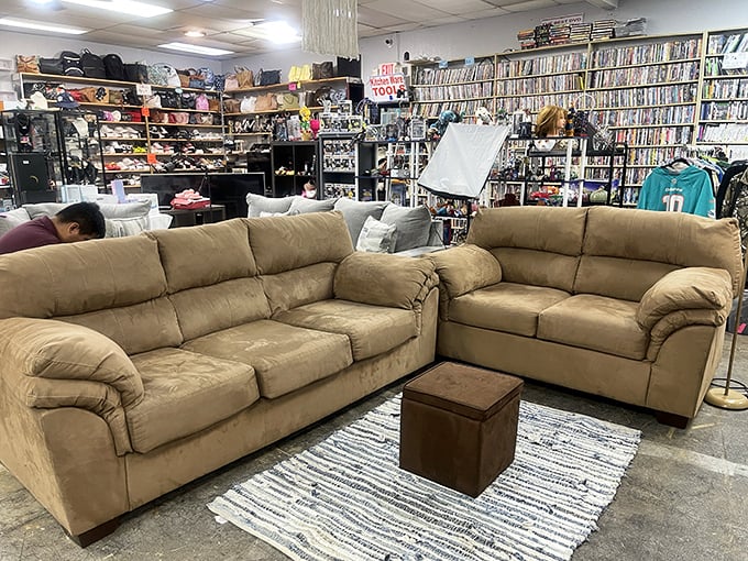 The spacious interior layout makes browsing a pleasure, with wide aisles and organized sections that encourage hours of treasure hunting.