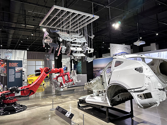 The future of automotive manufacturing, displayed like a mechanical ballet. These robots build tomorrow's classics while we watch in awe.