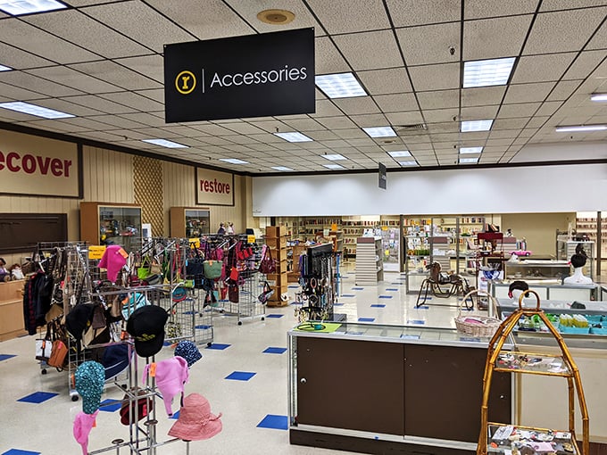 The well-organized interior makes treasure hunting less overwhelming. Those "restore" and "recover" signs speak to both furniture and lives transformed.